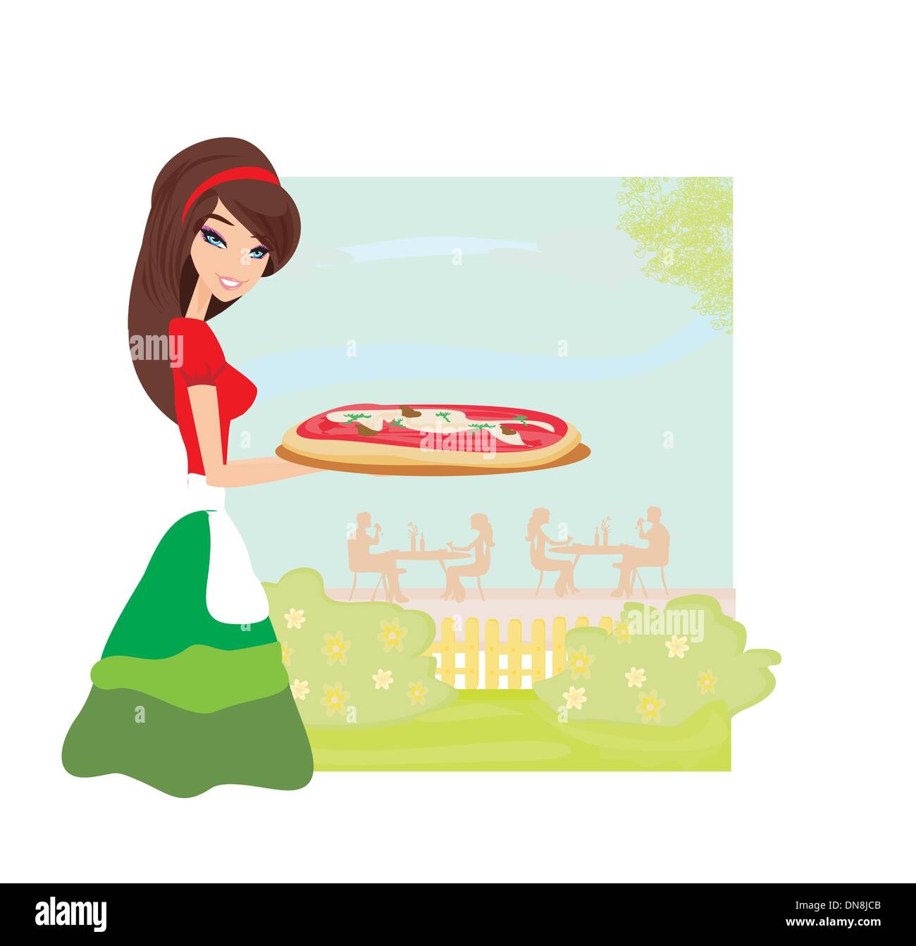 smiling waitress serving pizza Stock Vector Image & Art - Alamy