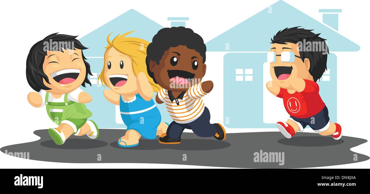 Kids Playing Tag Stock Vector Image & Art - Alamy