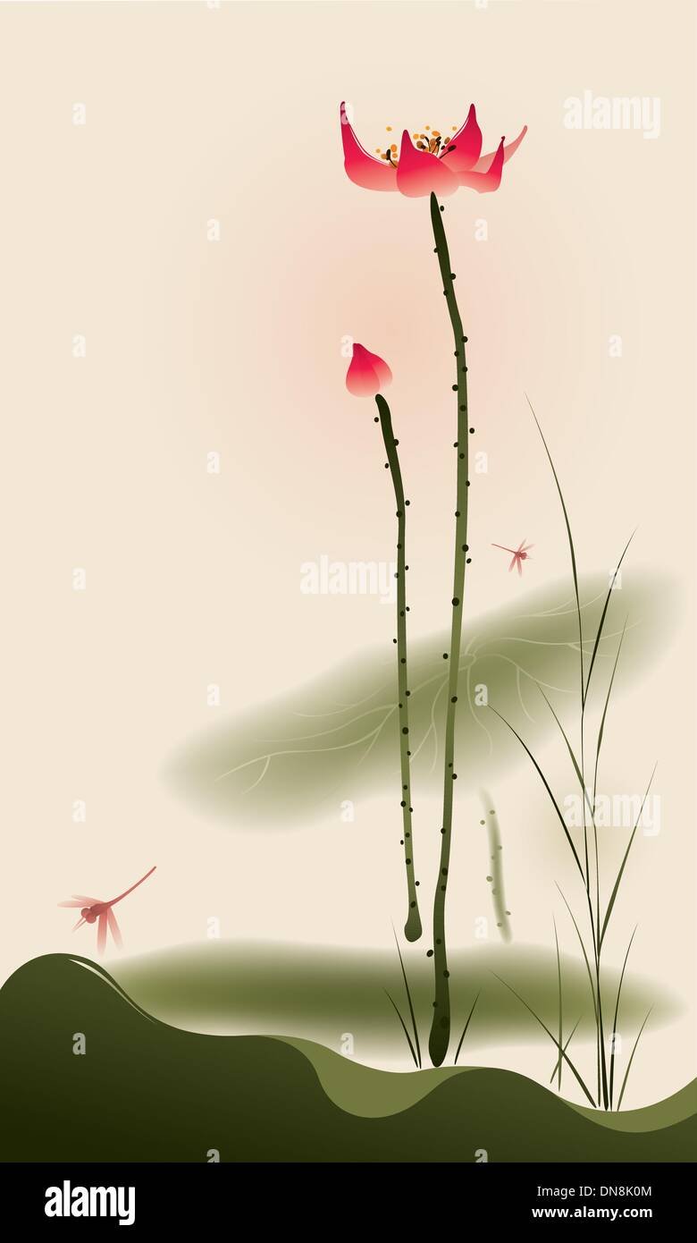 Oriental style painting, tall Lotus Stock Vector Image & Art - Alamy