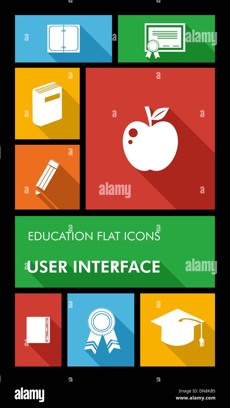 Colorful back to school user interface mobile app flat icons Stock ...