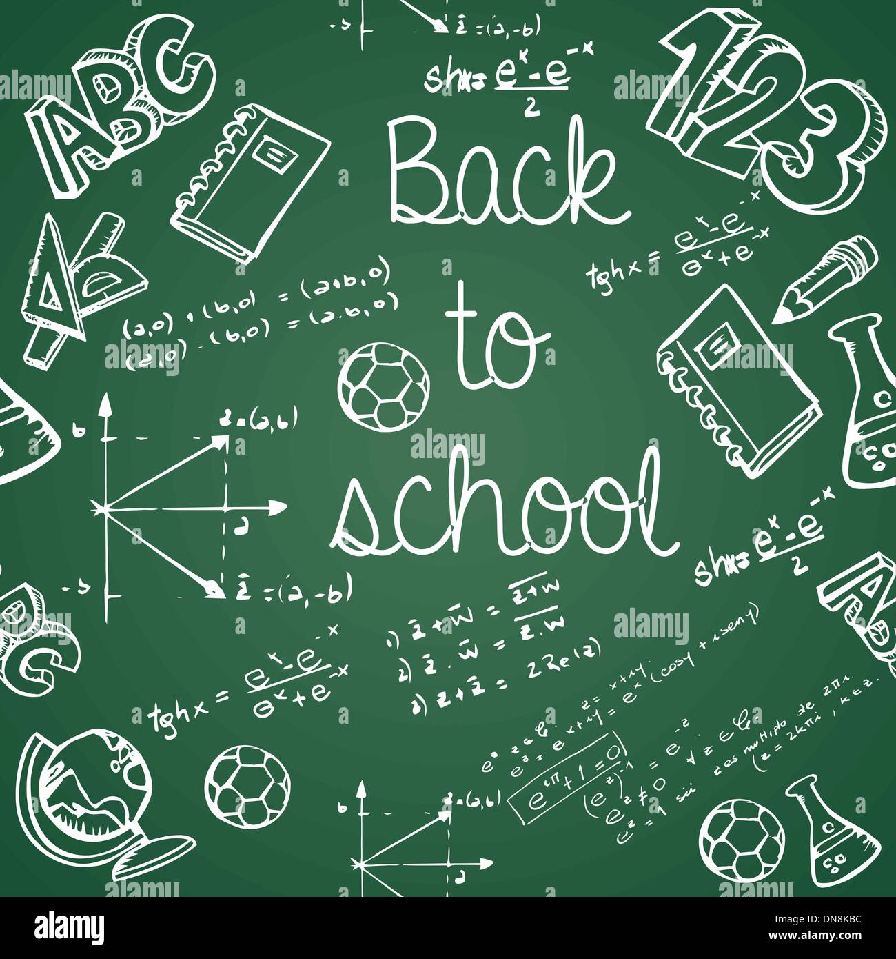 Education icons back to school green chalkboard seamless pattern Stock ...