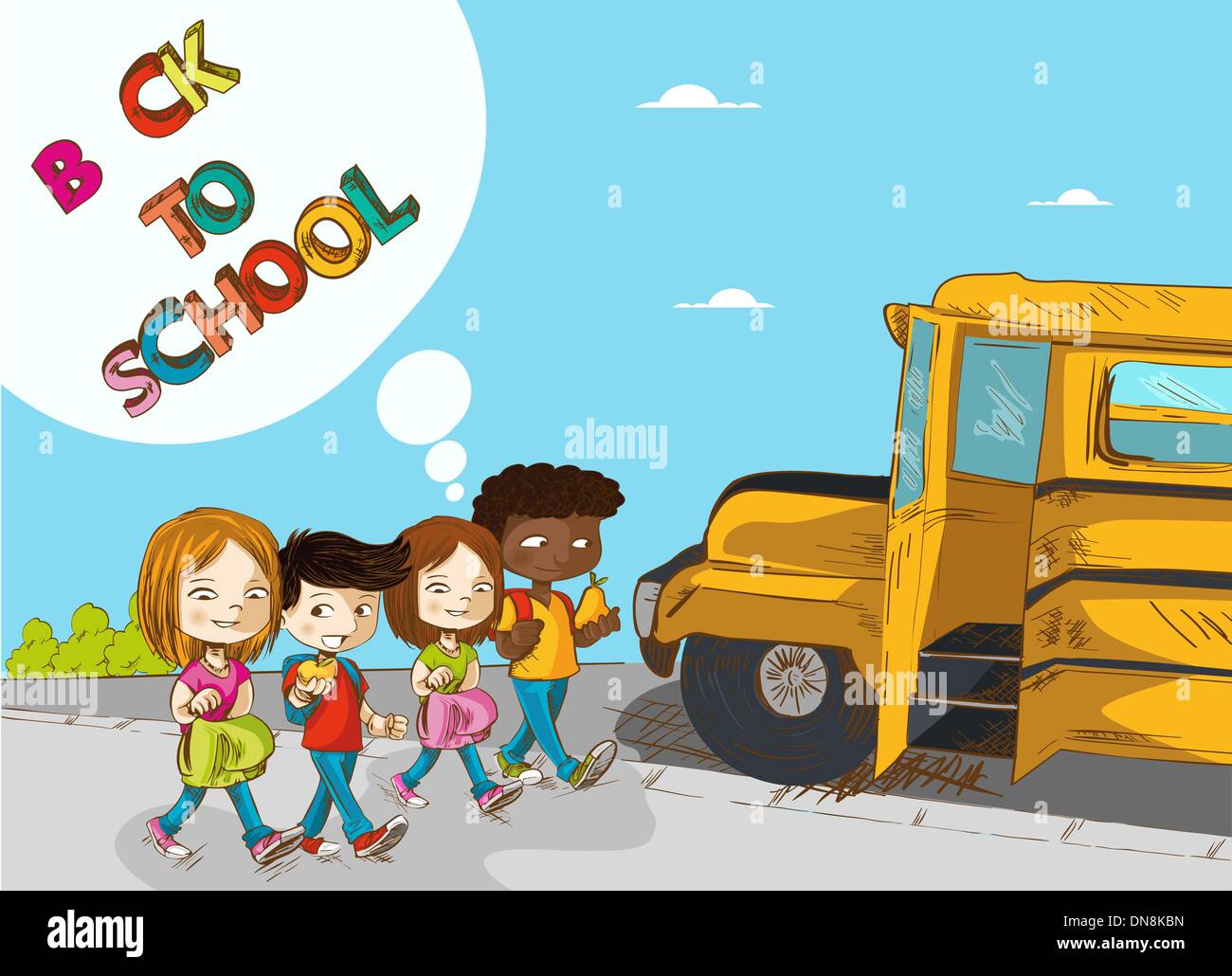 Back to school education kids walking to school bus Stock Vector Image ...