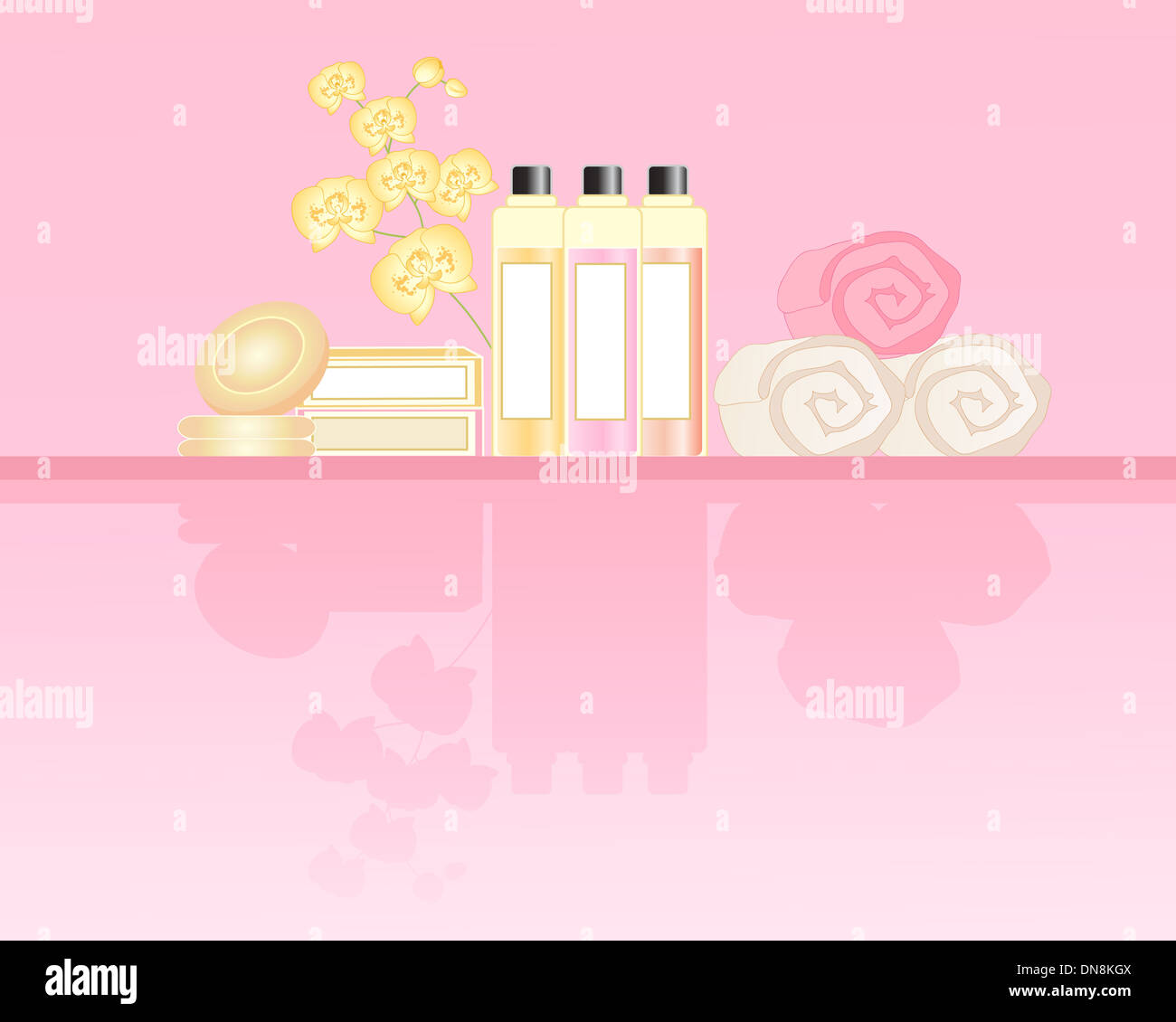 an illustration of a collection of hotel cosmetics with face cloths ...