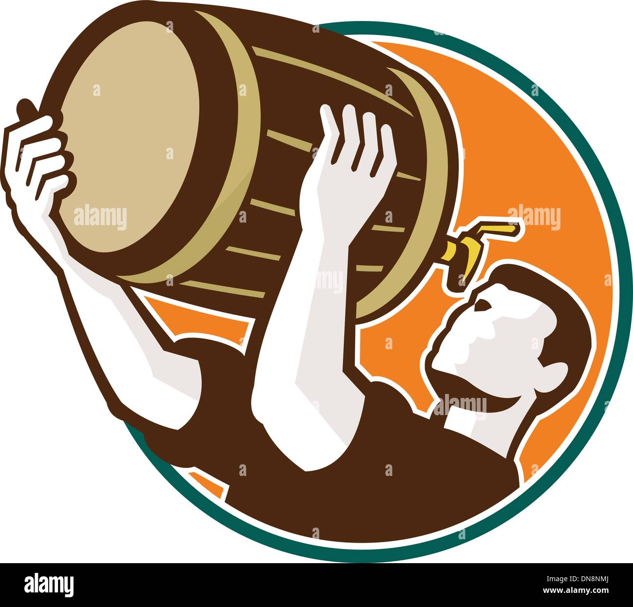 Bartender Pouring Drinking Keg Barrel Beer Retro Stock Vector Image ...