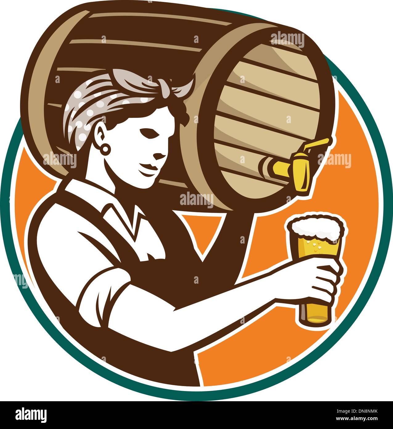 Woman Bartender Pouring Keg Barrel Beer Retro Stock Vector Image & Art ...