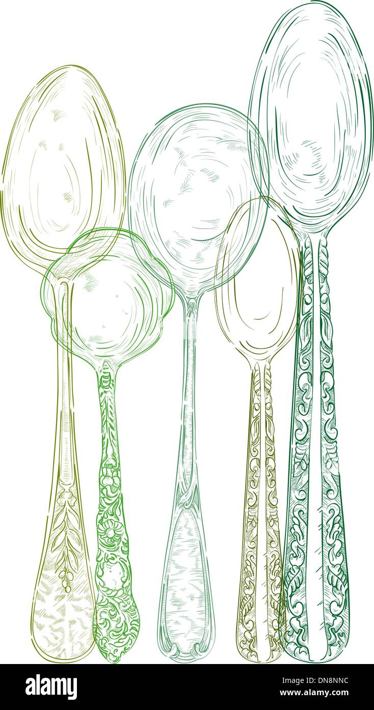Vintage cutlery elements hand drawn set Stock Vector Image & Art - Alamy