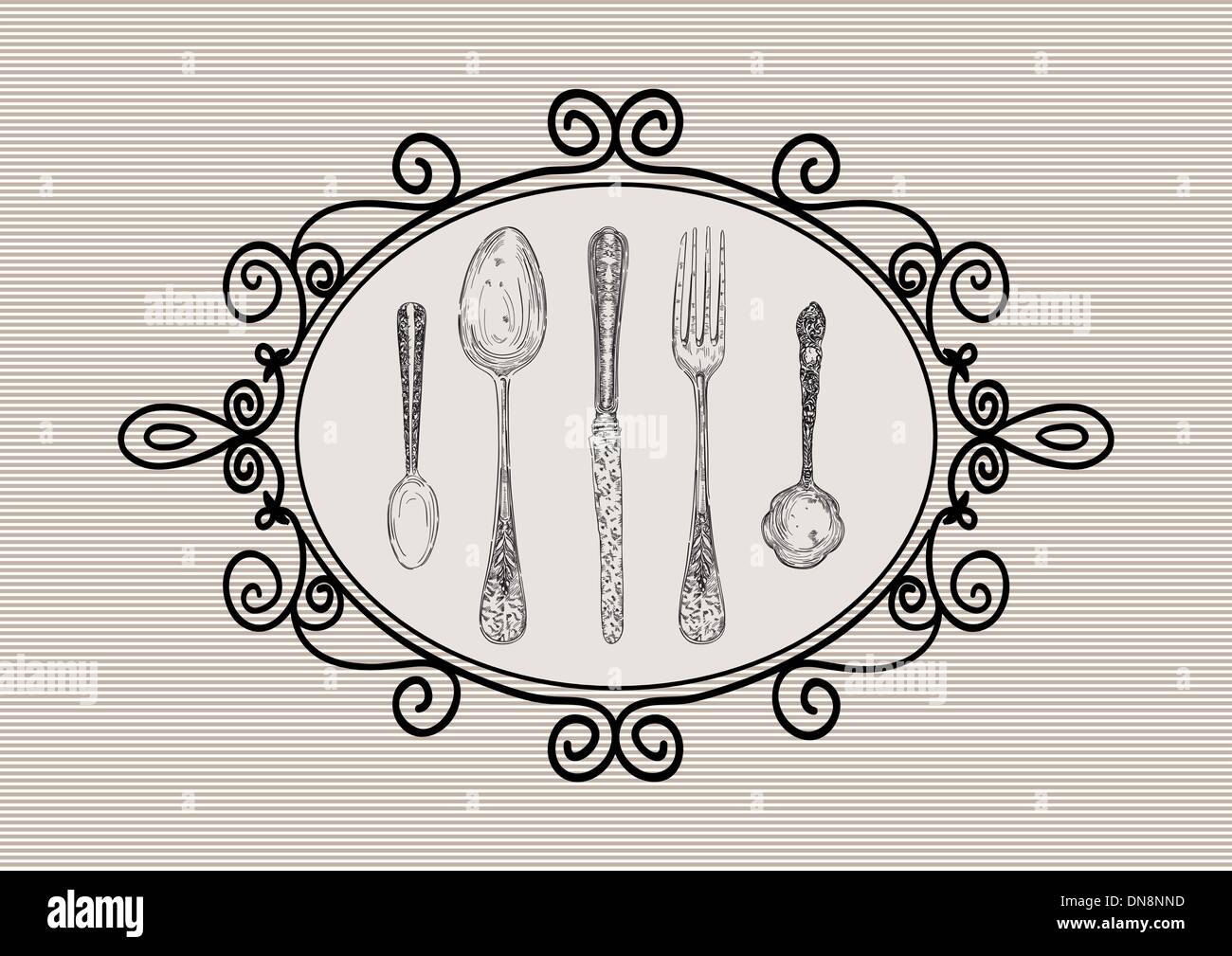Retro cutlery elements sketch style set Stock Vector Image & Art - Alamy