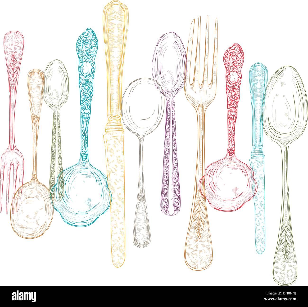 Hanging cutlery elements sketch Stock Vector Image & Art - Alamy