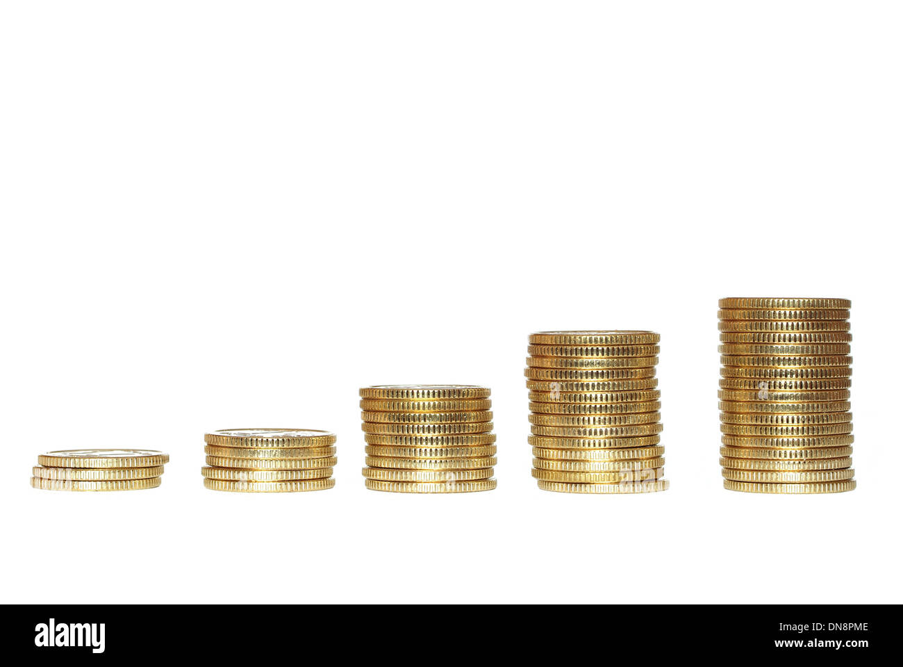 towers from with of coins on white background Stock Photo - Alamy