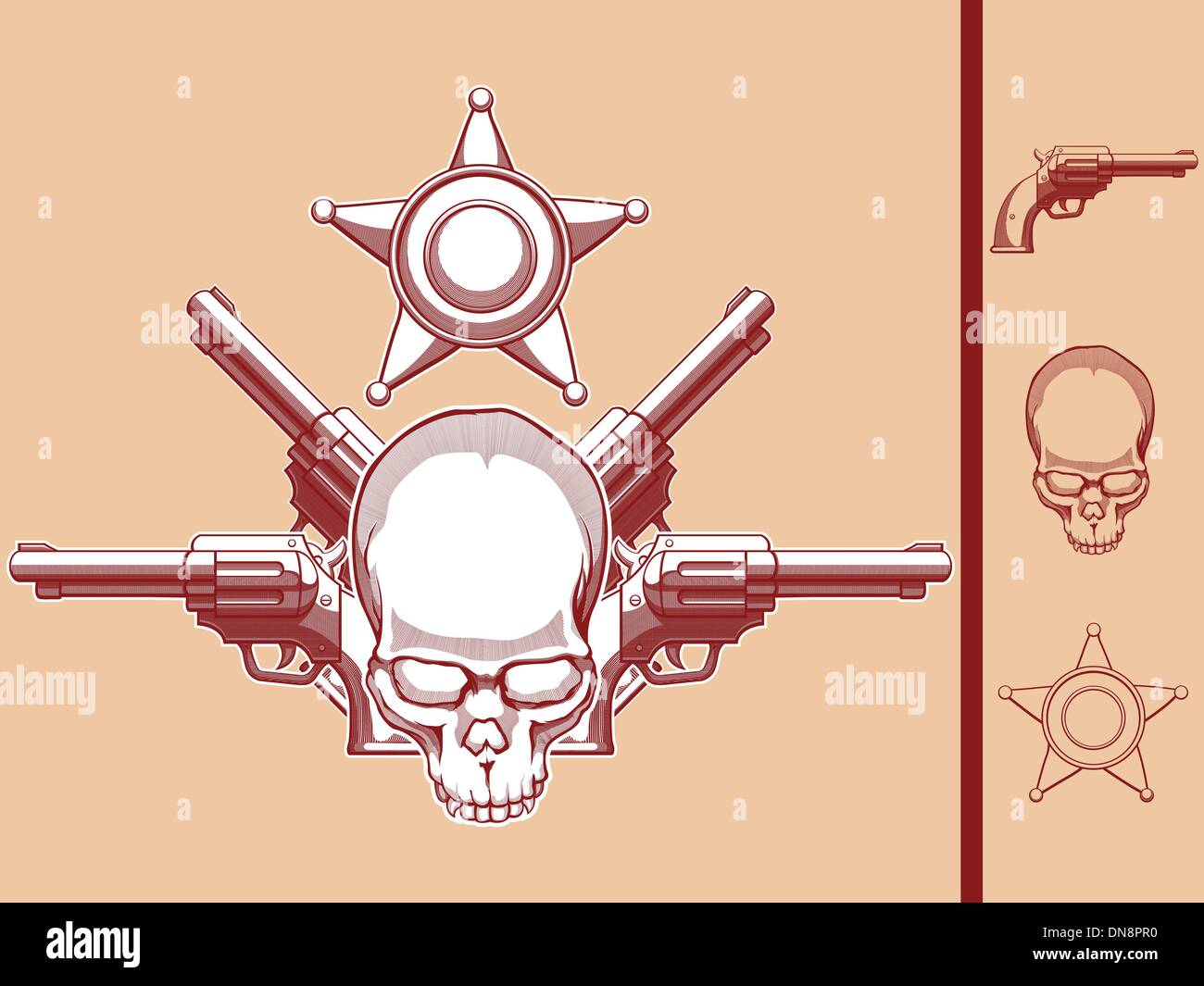 Vintage Wild West Skull, Revolver & Sheriff Badge Stock Vector Image ...