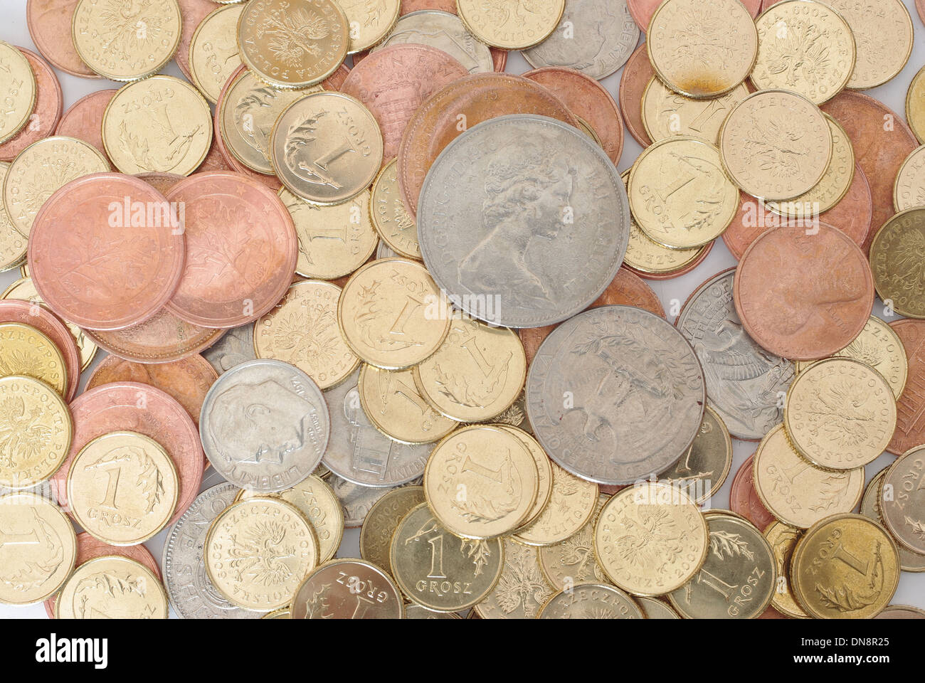 background with different coins Stock Photo - Alamy