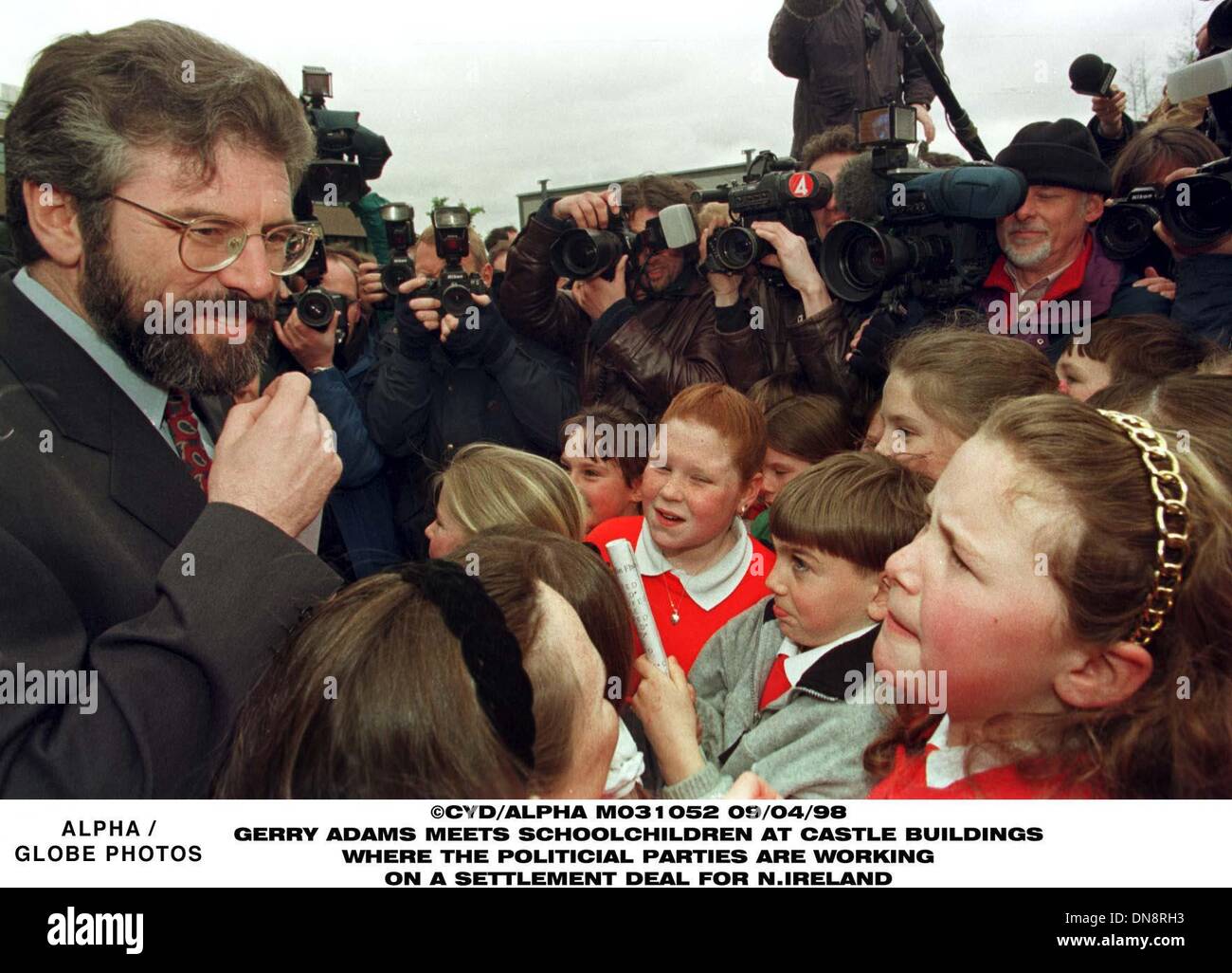 Apr. 8, 1998 - GERRY ADAMS MEETS SCHOOLCHILDREN AT CASTLE BUILDINGS ...