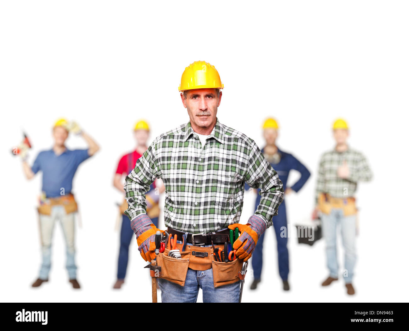 portrait of manual worker on white background Stock Photo - Alamy