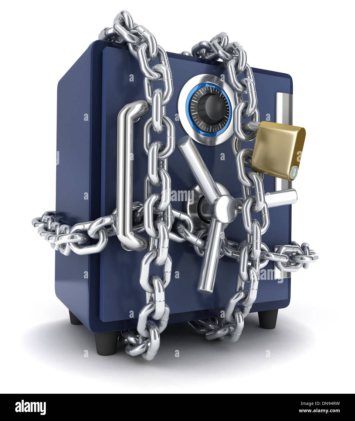 Safe and chain on white background (done in 3d Stock Photo - Alamy
