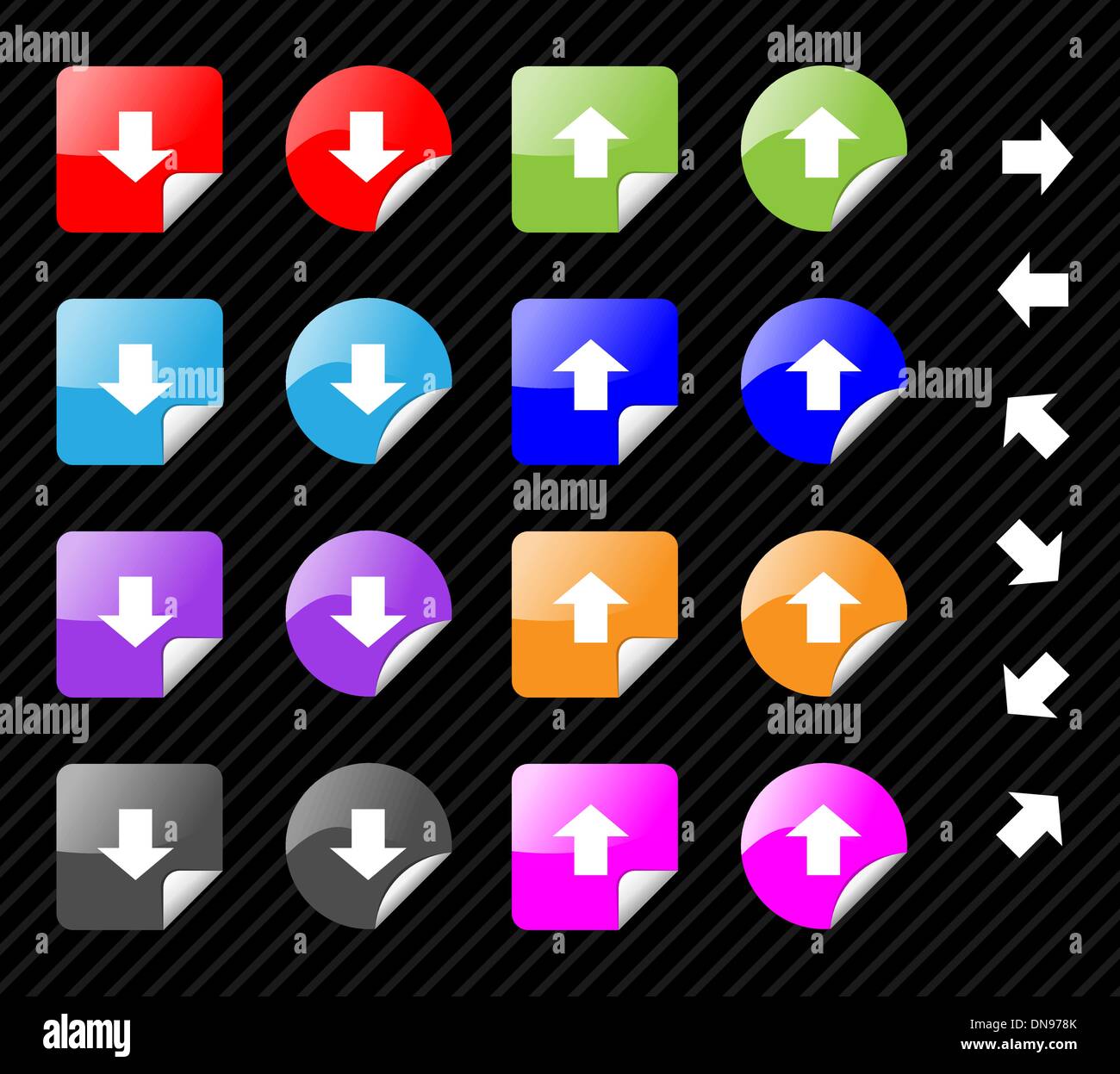 Collection of multi colored vector sticky icons with arrows for Stock ...