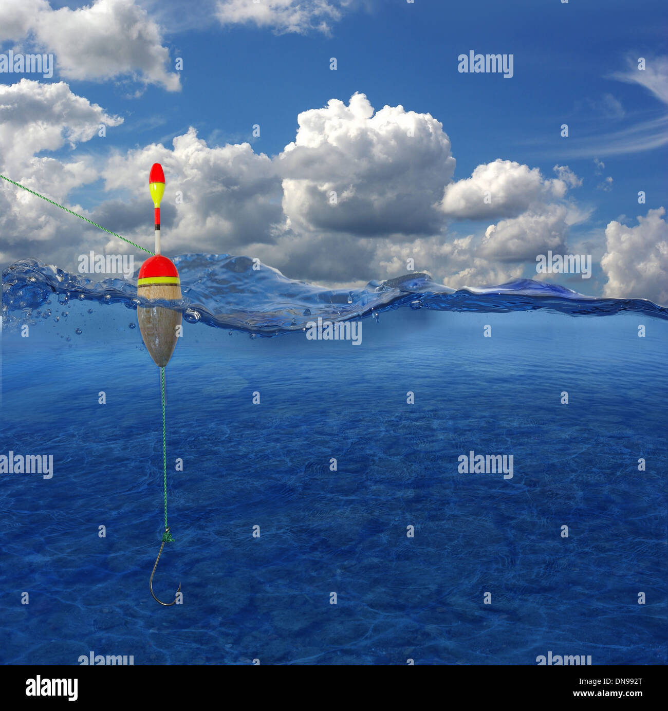 float from thin line and hook in water Stock Photo - Alamy