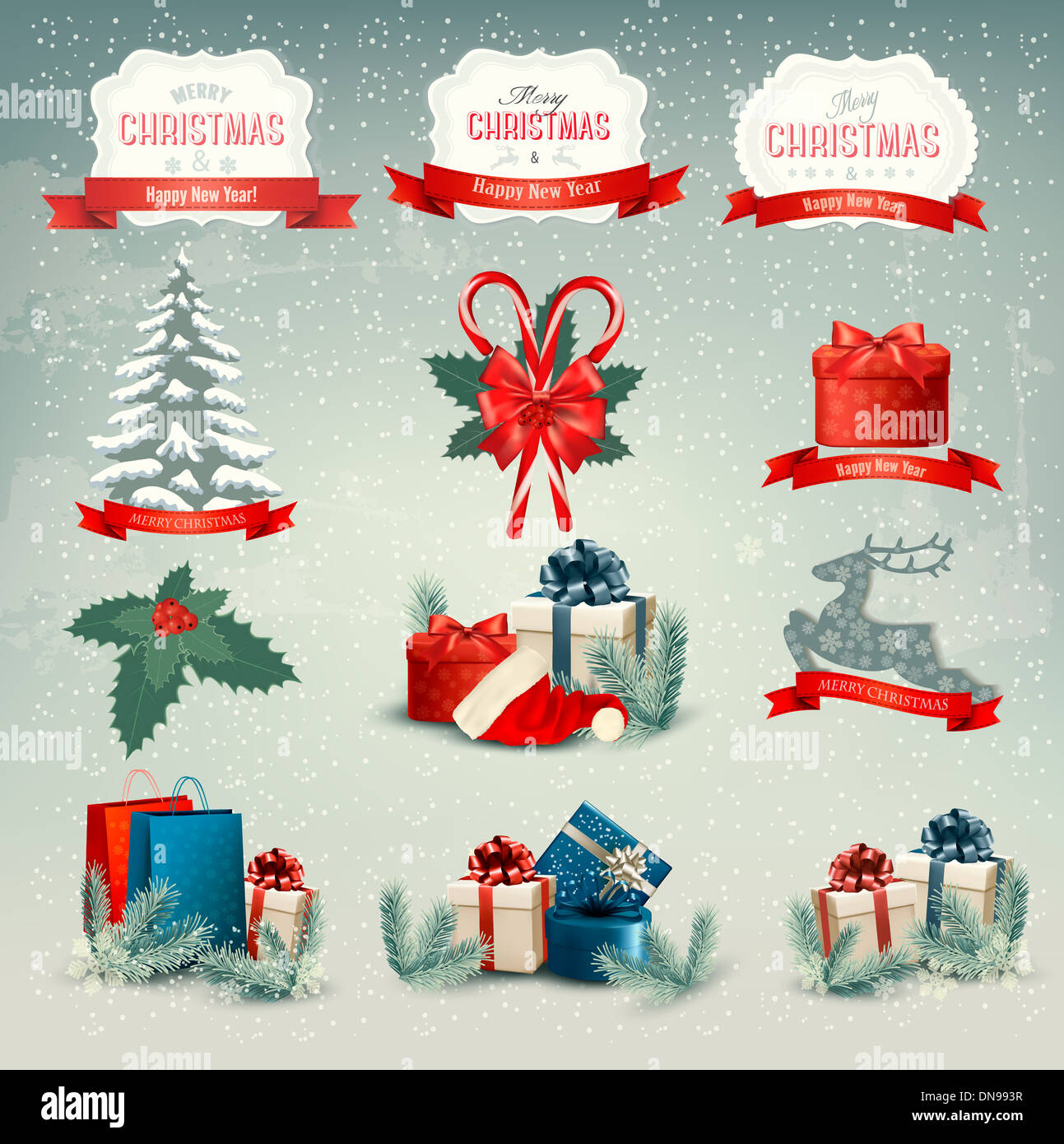 Big collection of Christmas icons and design elements. Vector ...