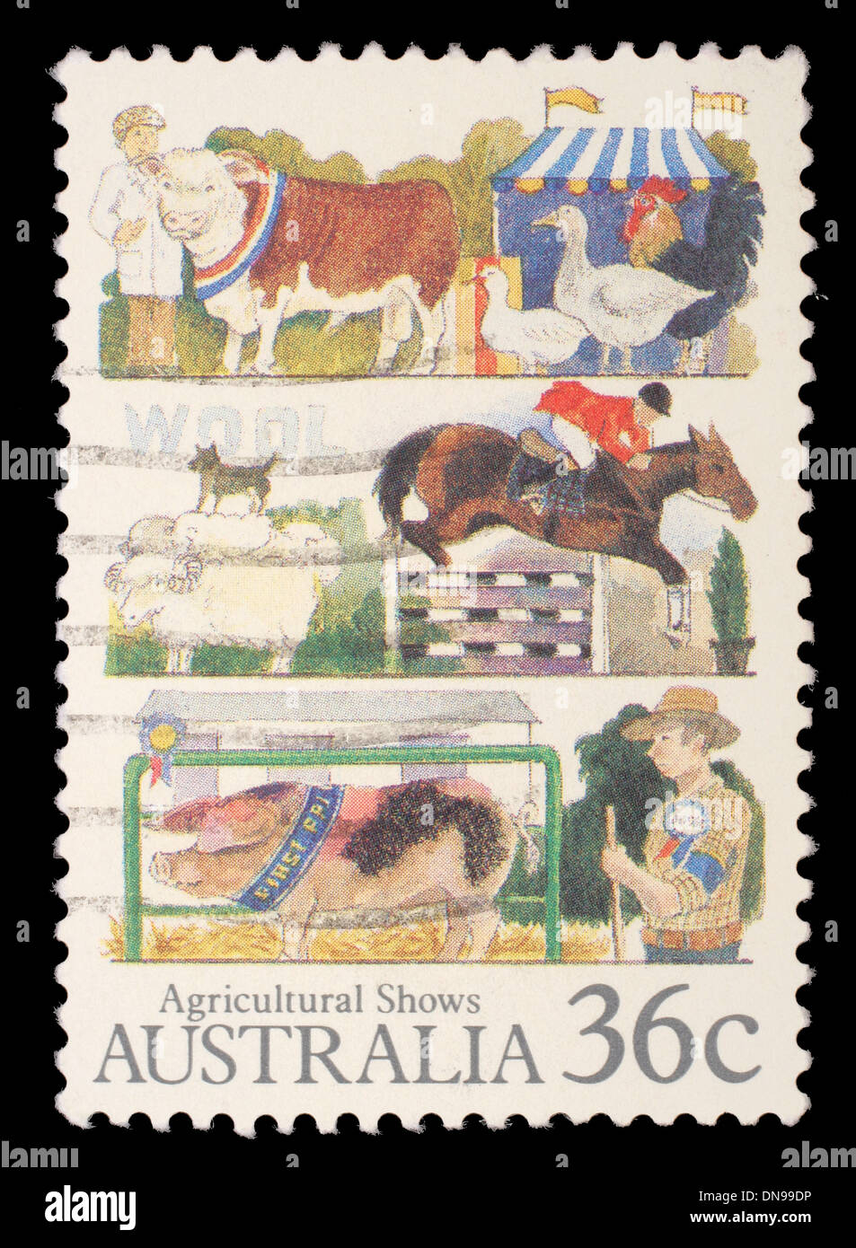 Stamp printed in Australia shows the Livestock, Agricultural Shows ...