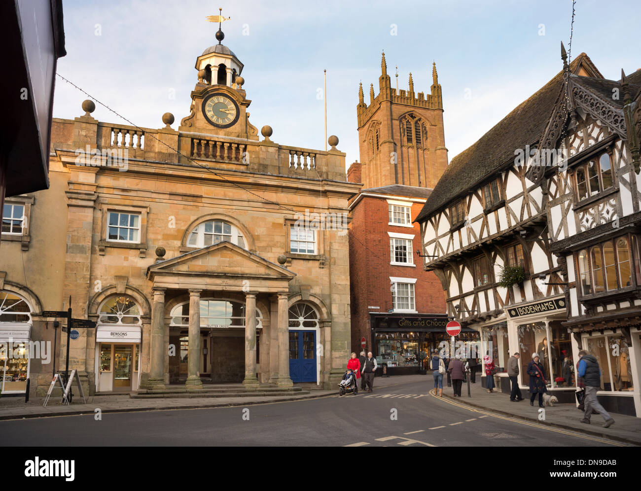 Historic buildings in Broad Street in the country town of Ludlow ...