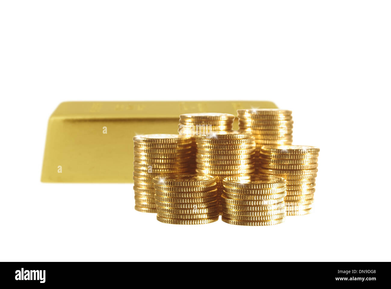 coin and gold bar on white background Stock Photo - Alamy