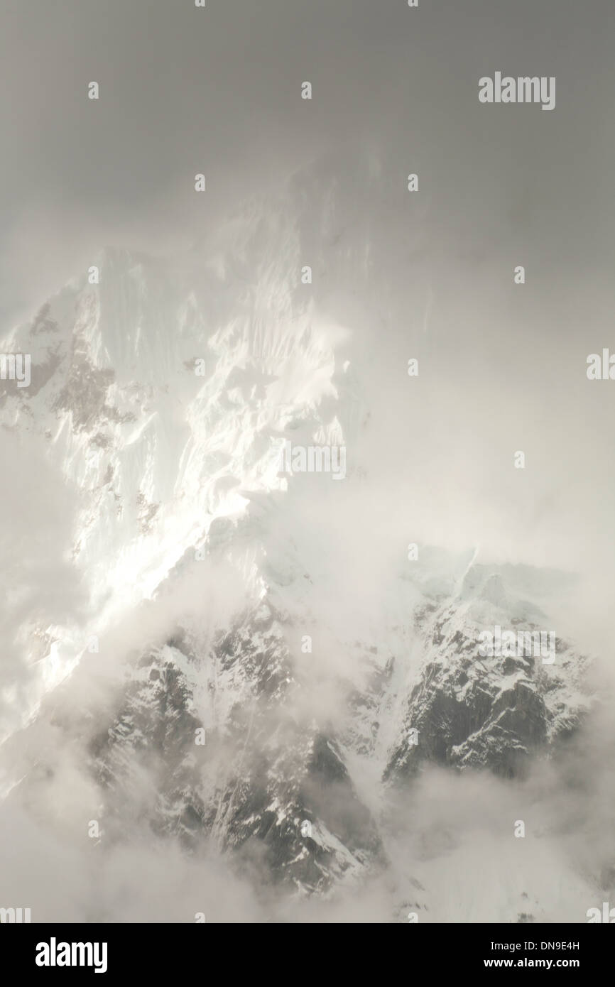 Mountain shrouded in mist on the Salkantay Trail to Machu Picchu Stock ...