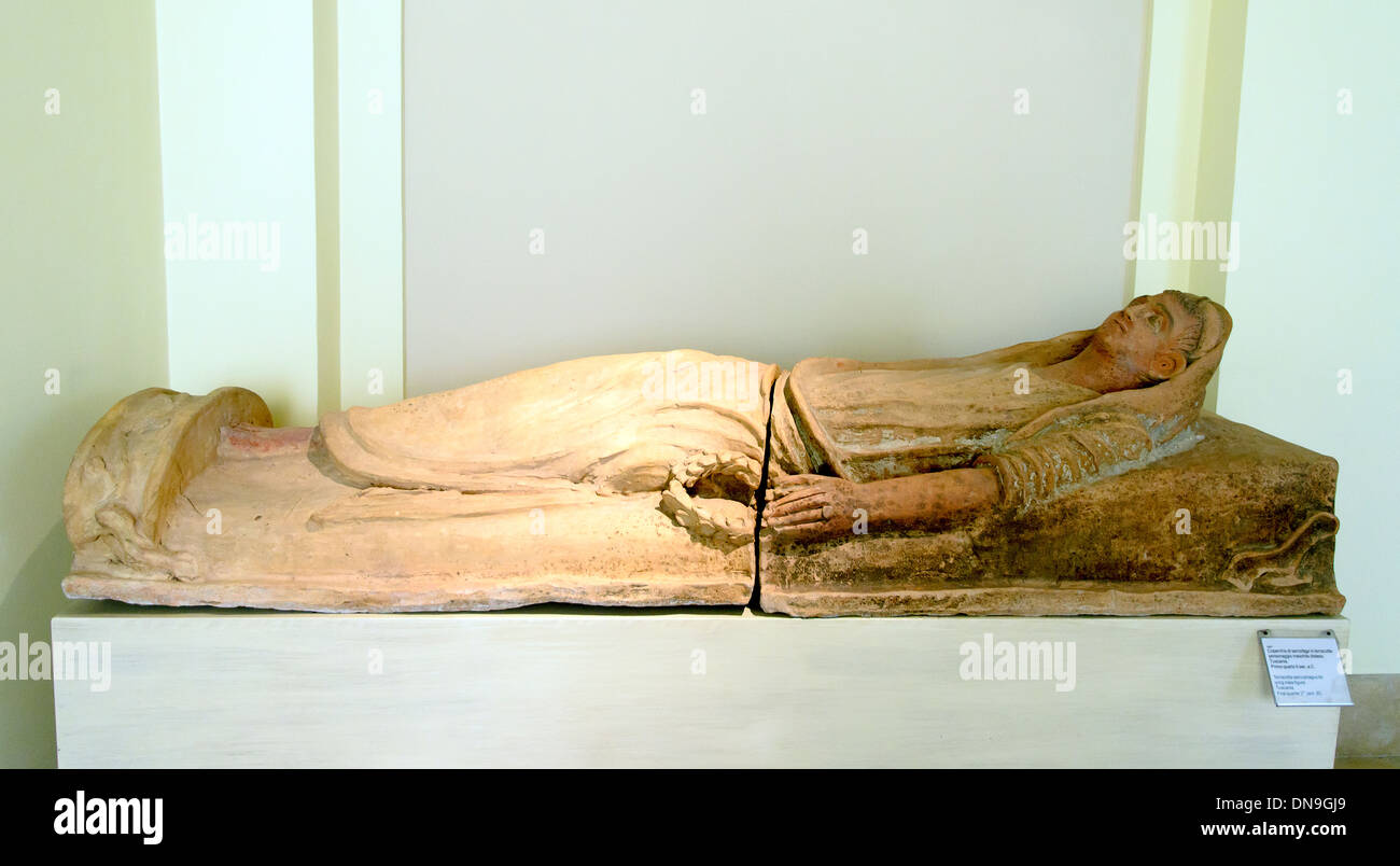Terracotta sarcophagus lid: Lying male figure Tuscania First quarter ...