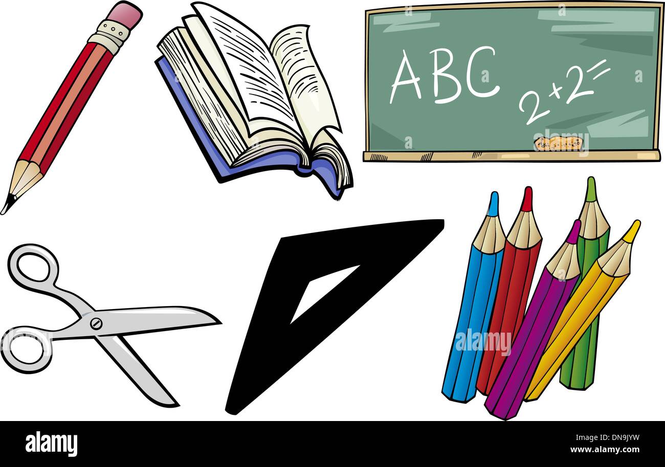 school objects cartoon illustration set Stock Vector Image & Art - Alamy