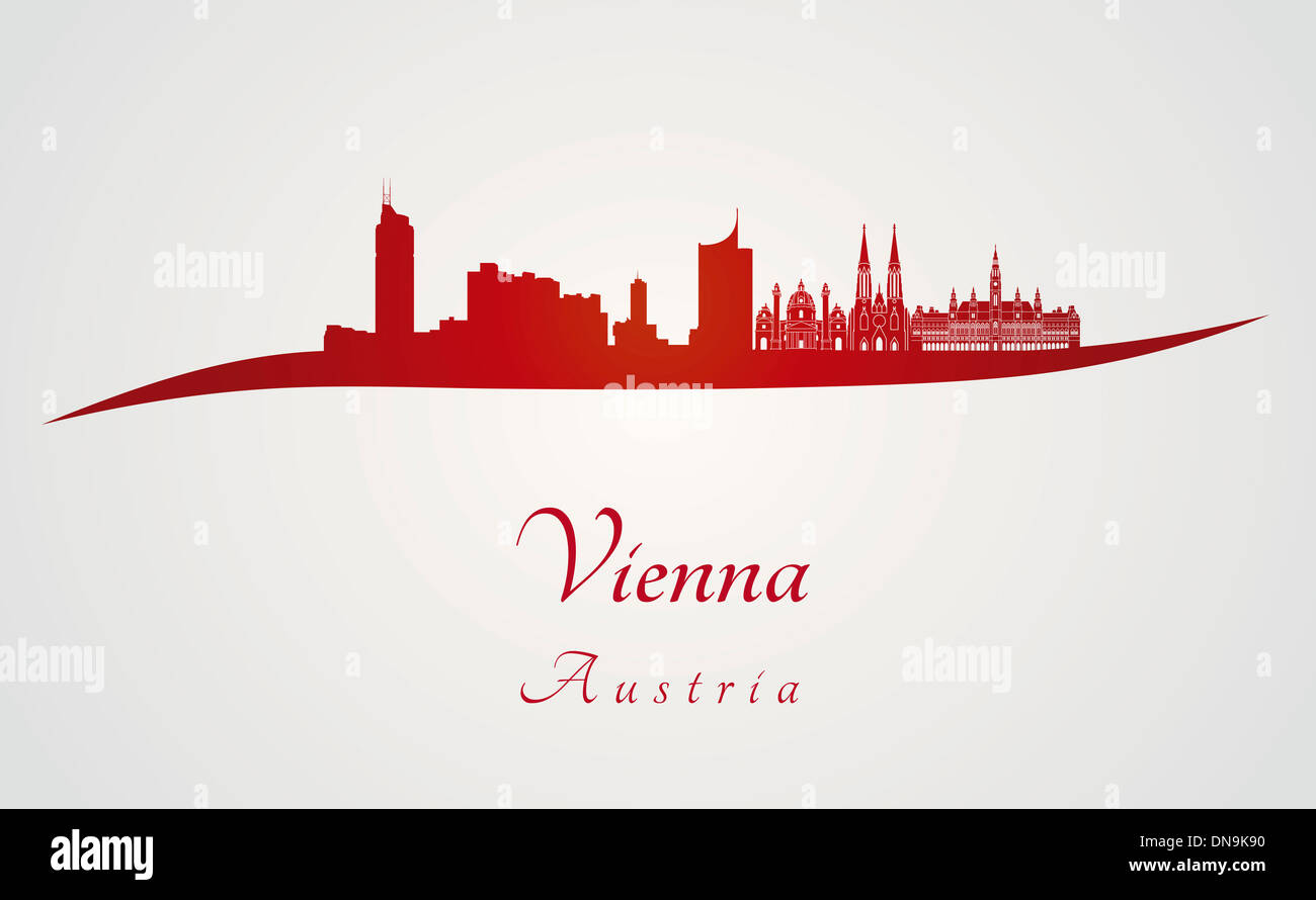 Vienna skyline in red and gray background Stock Photo - Alamy