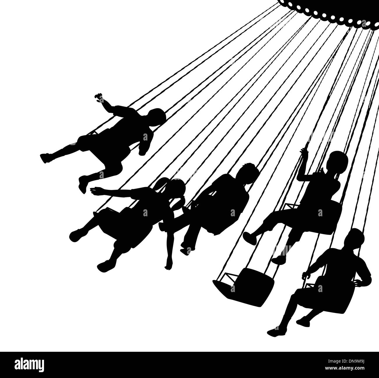 Silhouette children on fairground ride Black and White Stock Photos ...