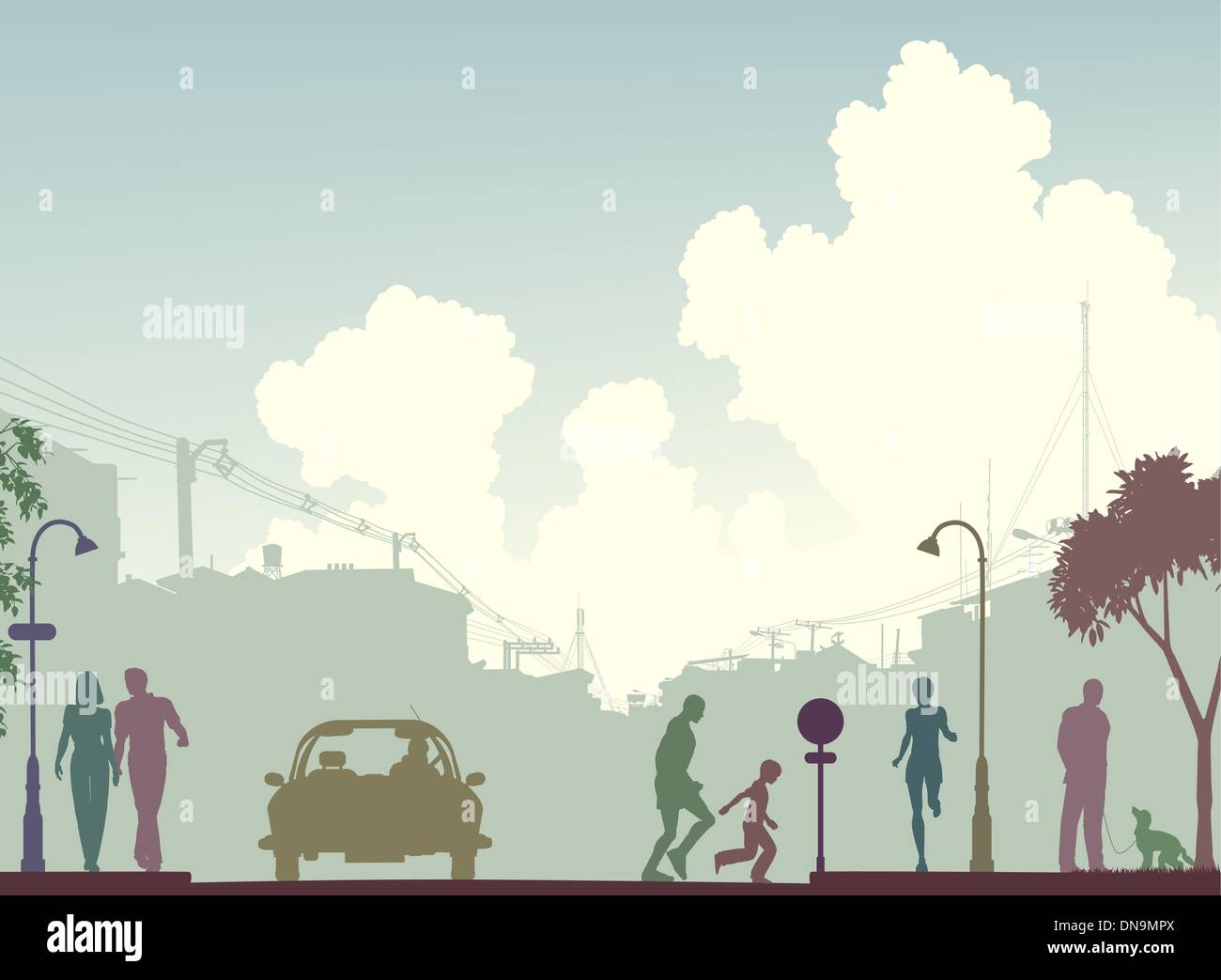 Editable vector silhouette busy street hi-res stock photography and ...