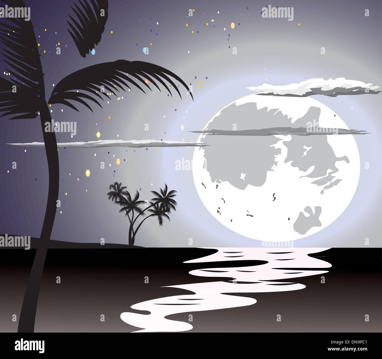 Ocean in the night, full moon and stars Stock Vector Image & Art - Alamy