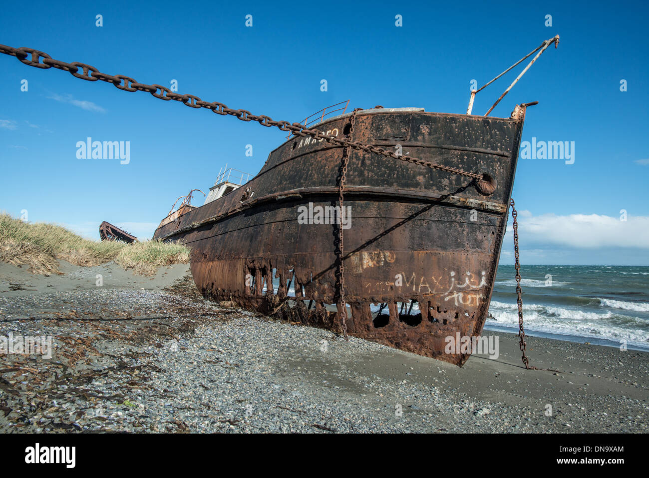 Rotting Ship tethered to Shore, San Gregorio, Chile Stock Photo - Alamy