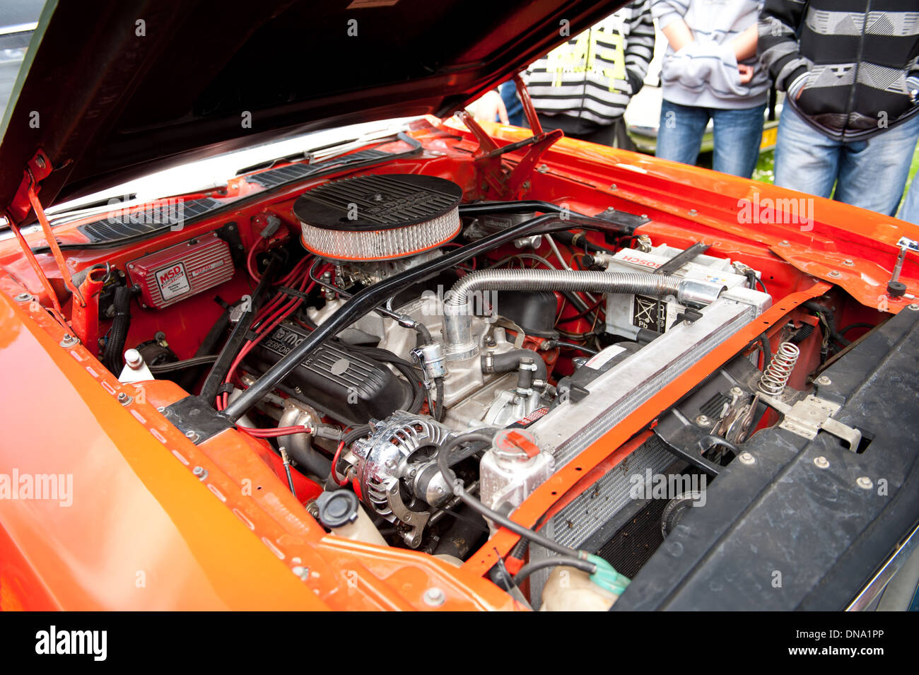 Interior of red black vintage Challenger engine Stock Photo - Alamy
