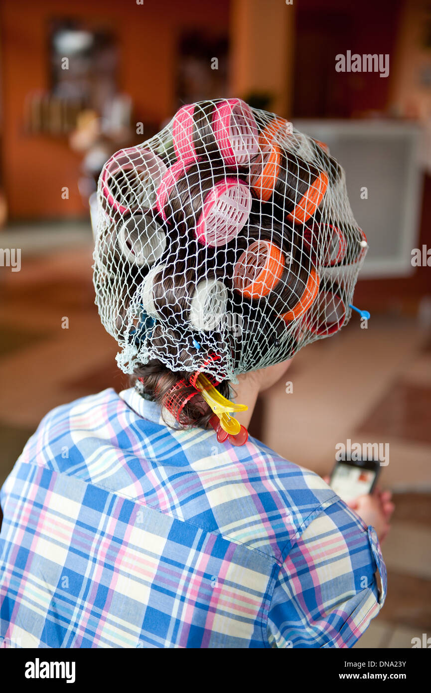 Hair rollers salon woman hi-res stock photography and images - Alamy