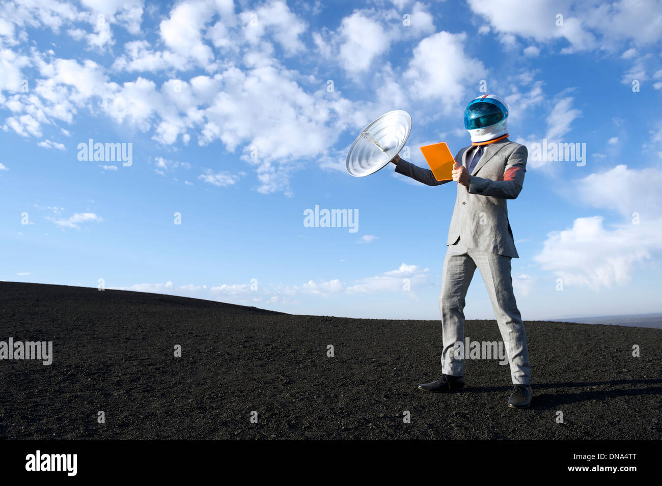 Astronaut businessman travels into the future of communication with ...