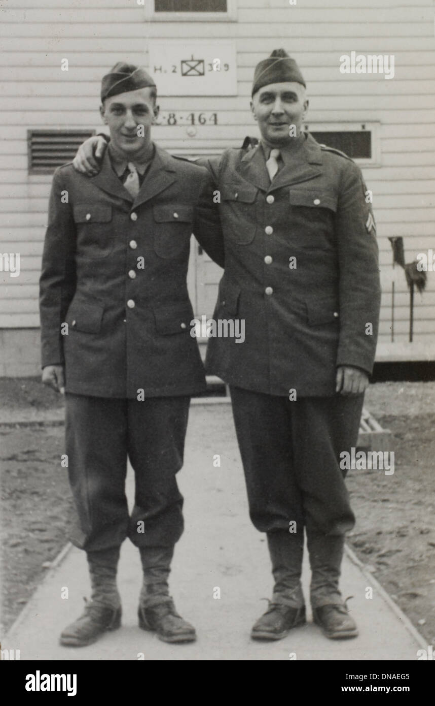 Two Soldiers in Uniform, Portrait, WWII, HQ 2nd Battalion, 389th ...