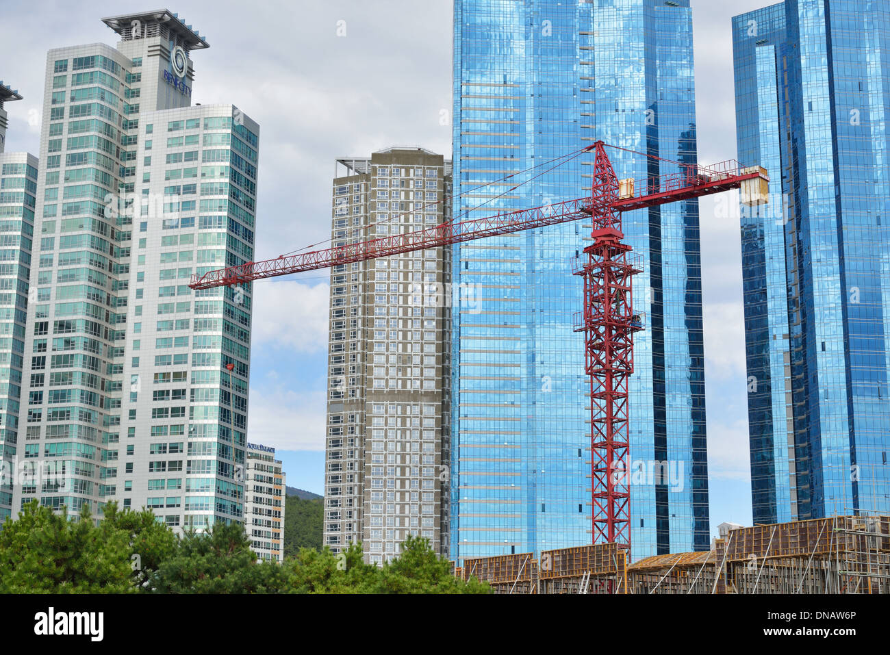 red Tower Crane in construction site Stock Photo - Alamy