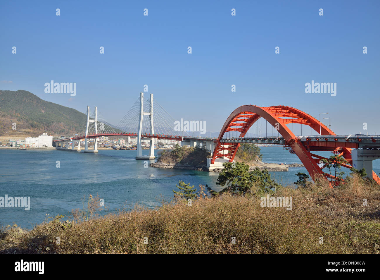 Big Suspension Bridge in Samcheonpo in Korea Stock Photo - Alamy