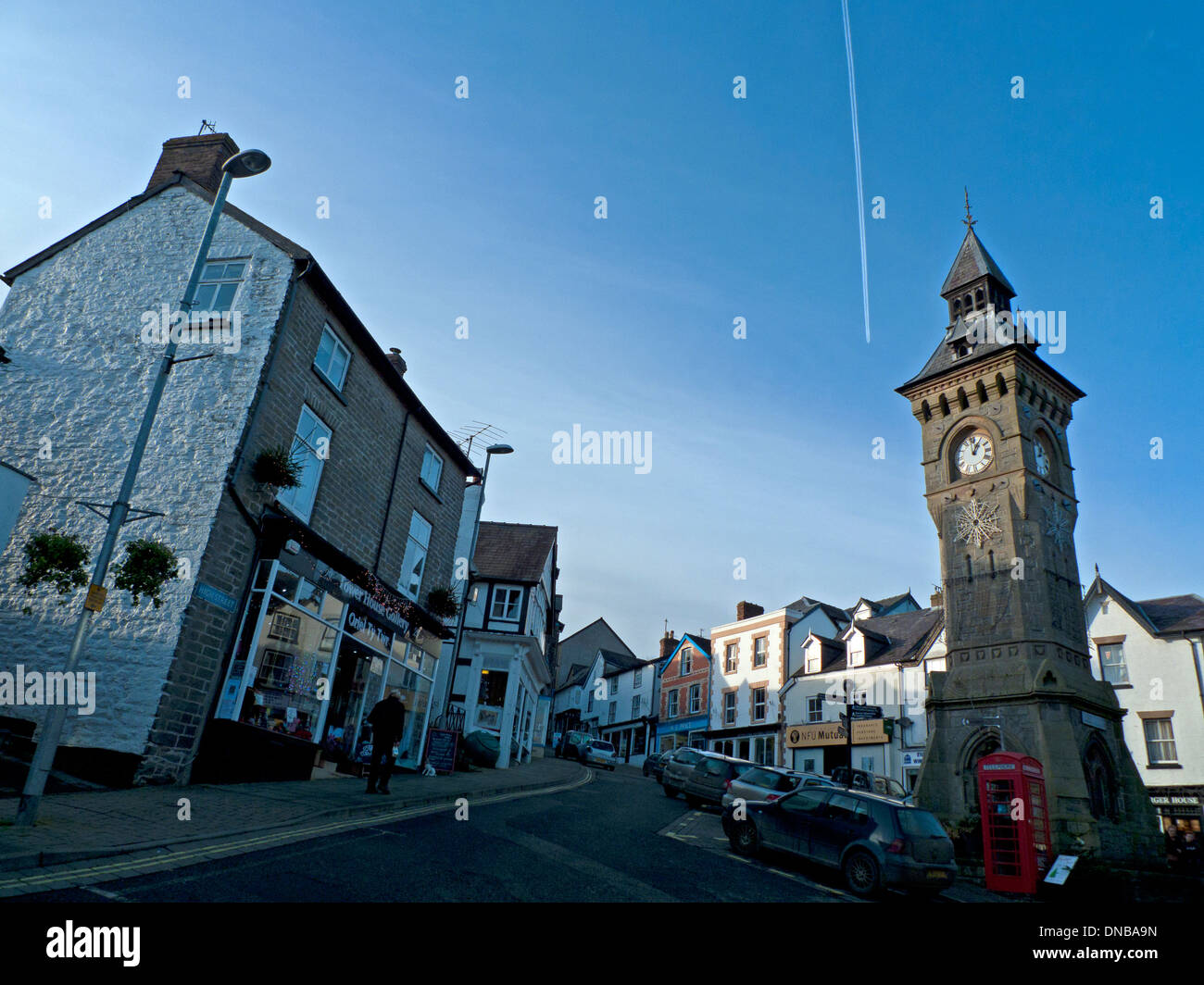 A view of the clock tower and buildings in the Square on High Street in ...
