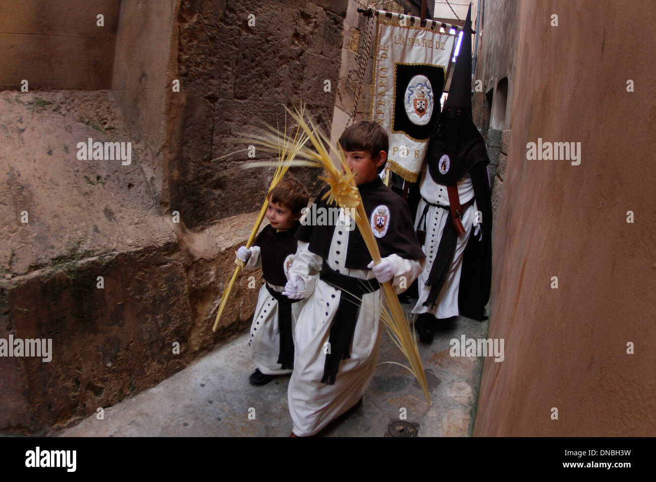 Penitents seen during an easter procession during holy week in Mallorca ...