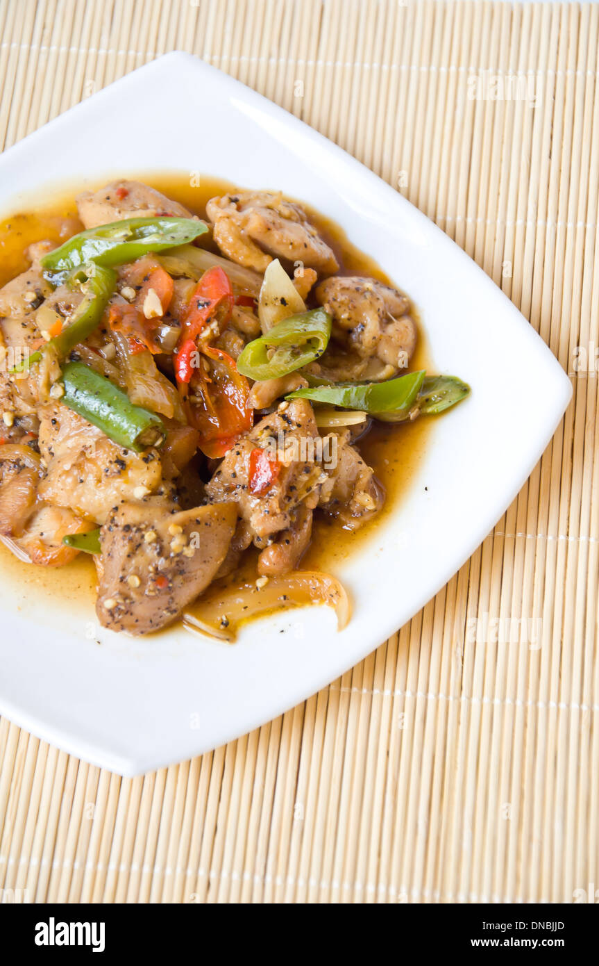 fried chicken with spicy black chili pepper ingredient Stock Photo - Alamy