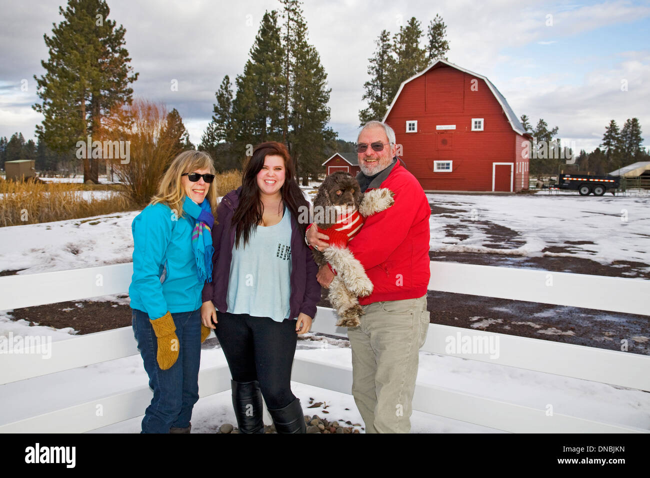 An American farm family on a winter day on the farm Stock Photo - Alamy