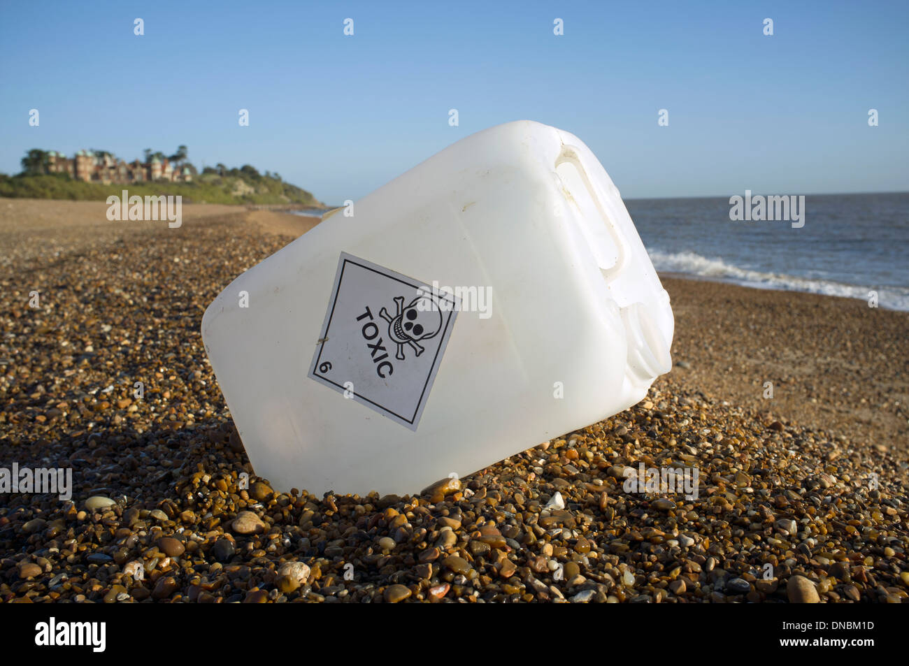 Toxic waste container washed-up on a British beach Stock Photo - Alamy