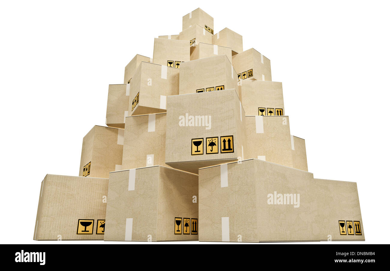 Cardboard boxes stacked in a pyramid Stock Photo - Alamy