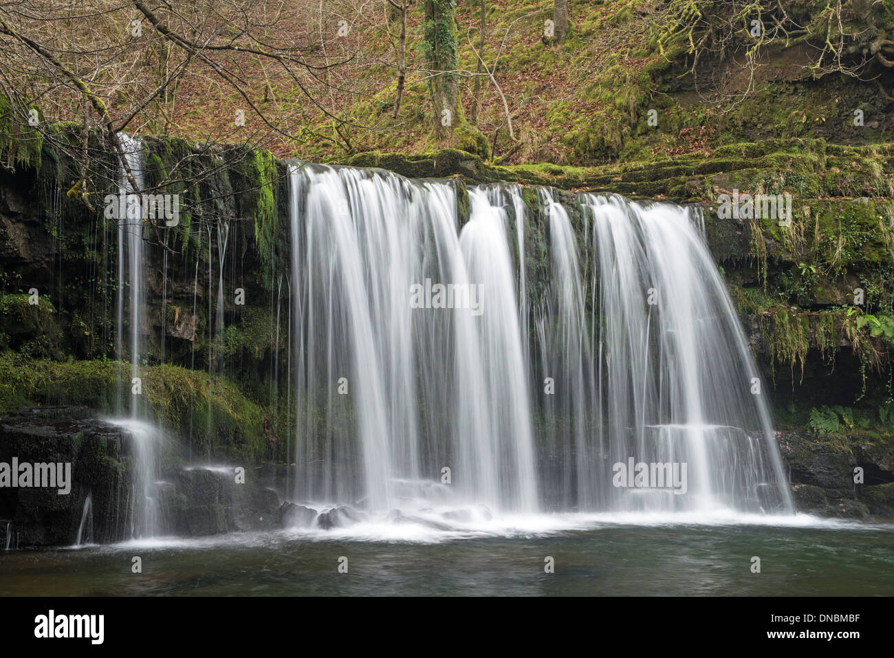 Upper Ddwli Waterfall in the Vale of Neath south Wales UK, popular with ...
