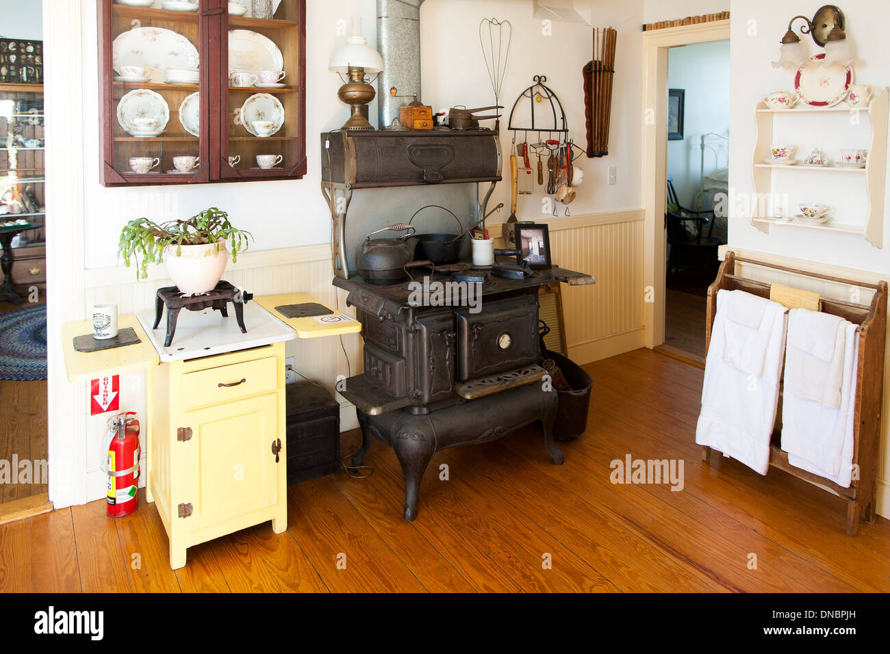 The preserved kitchen inside of Rose Island lighthouse B&B close to ...
