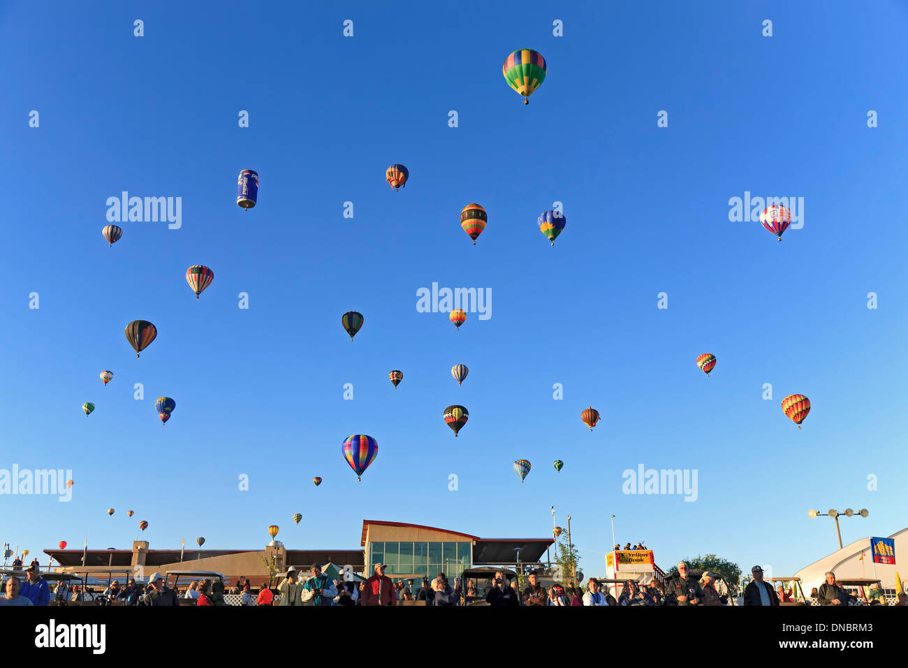 Spectators below hot air balloons in flight, Albuquerque International ...