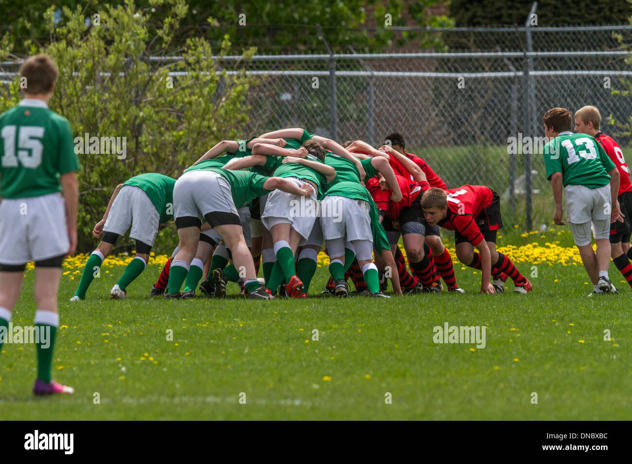 Athletic boys playing sports, high school rugby football Stock Photo ...