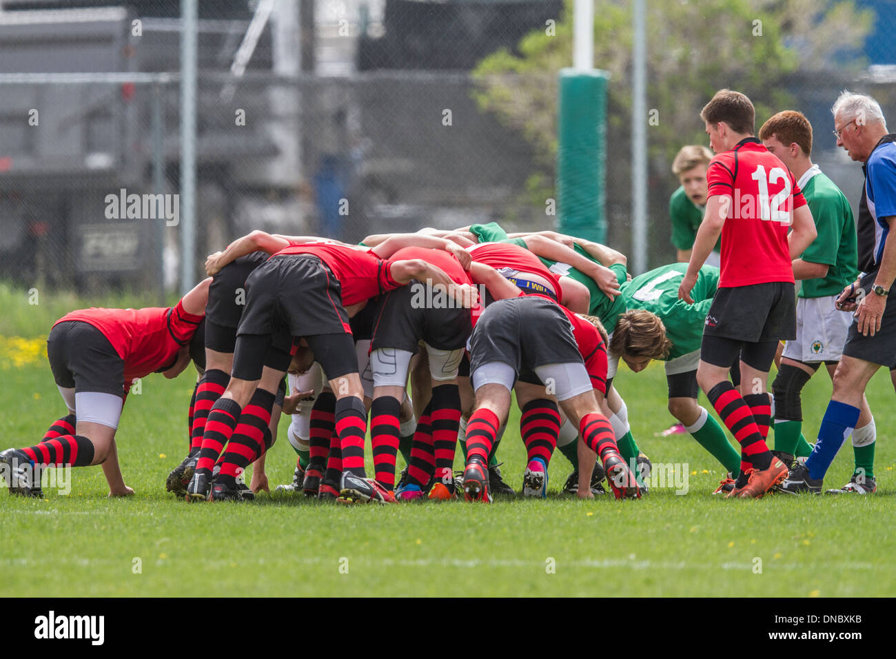 Athletic boys playing sports, high school rugby football Stock Photo ...