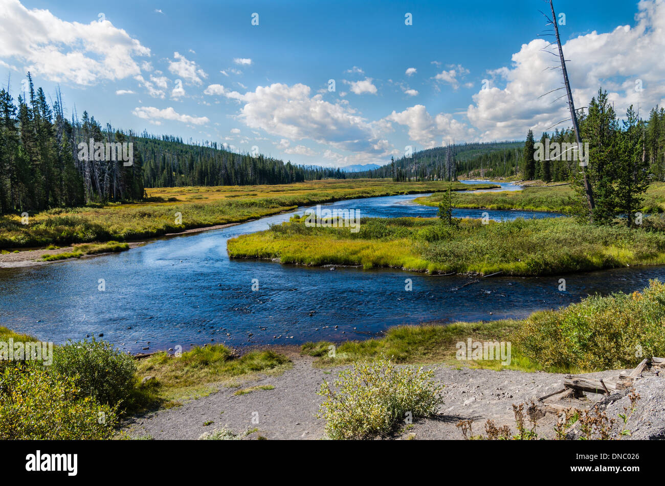 View of the Lewis River as it flows from Lewis Lake and joins the Snake ...